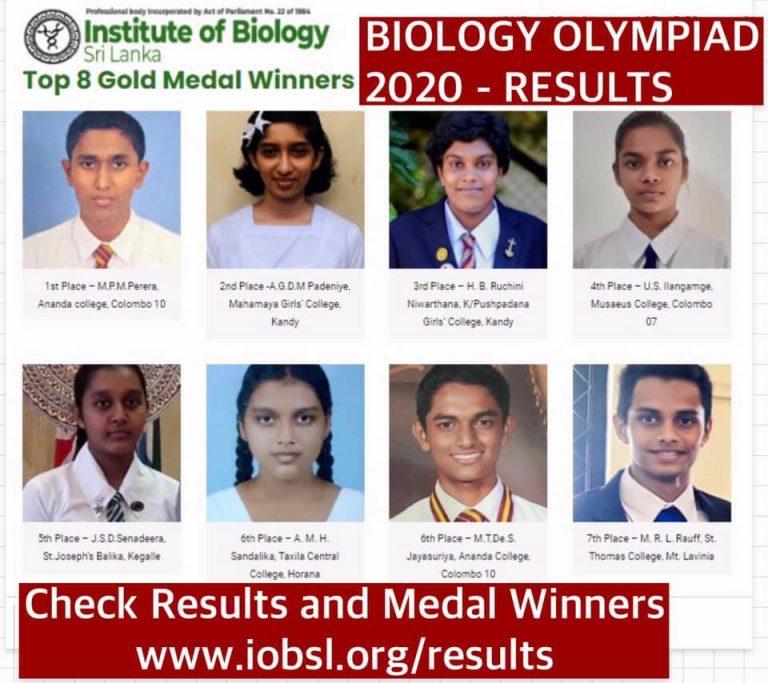 Results and Medal Winners – Sri Lankan Biology Olympiad 2020 ...