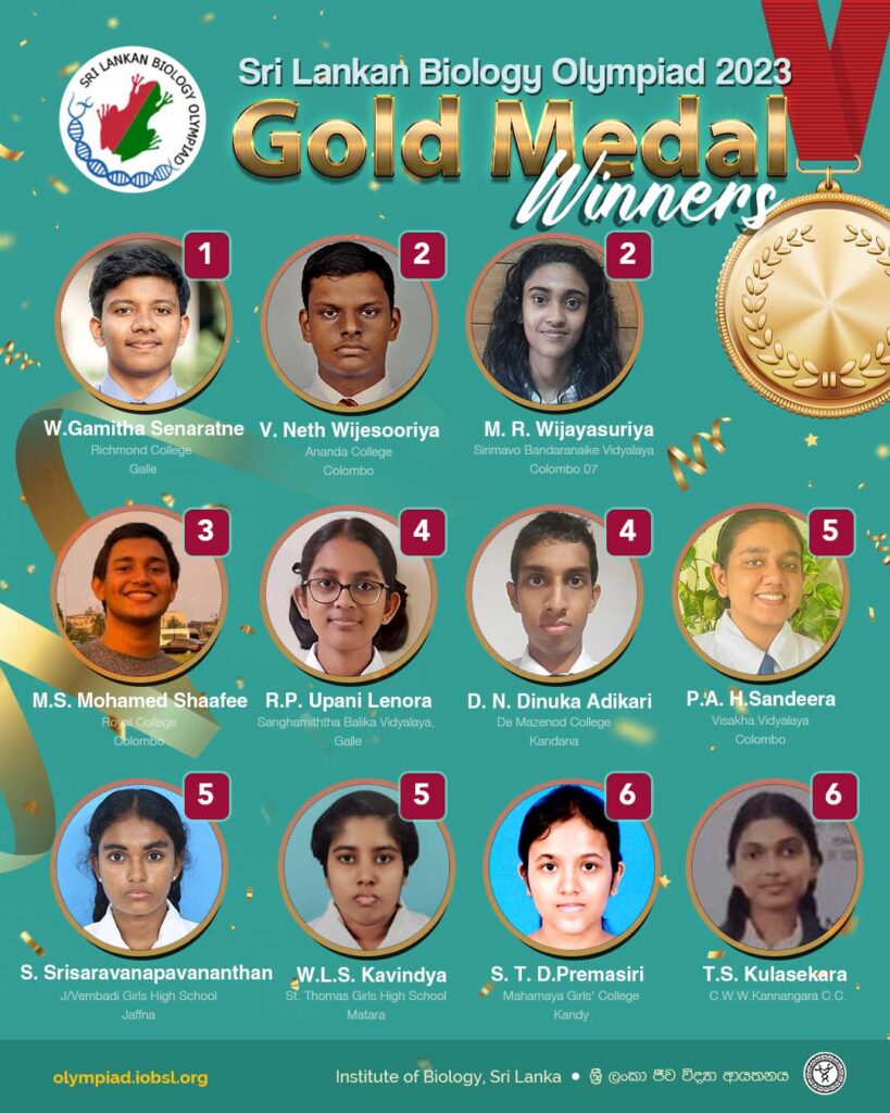 Results and Medal Winners – Sri Lankan Biology Olympiad 2023 - Institute of Biology, Sri Lanka